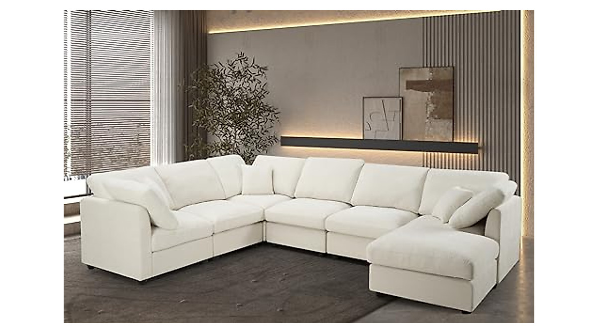 Modular Cushions Sectional Sofa with Movable Ottoman