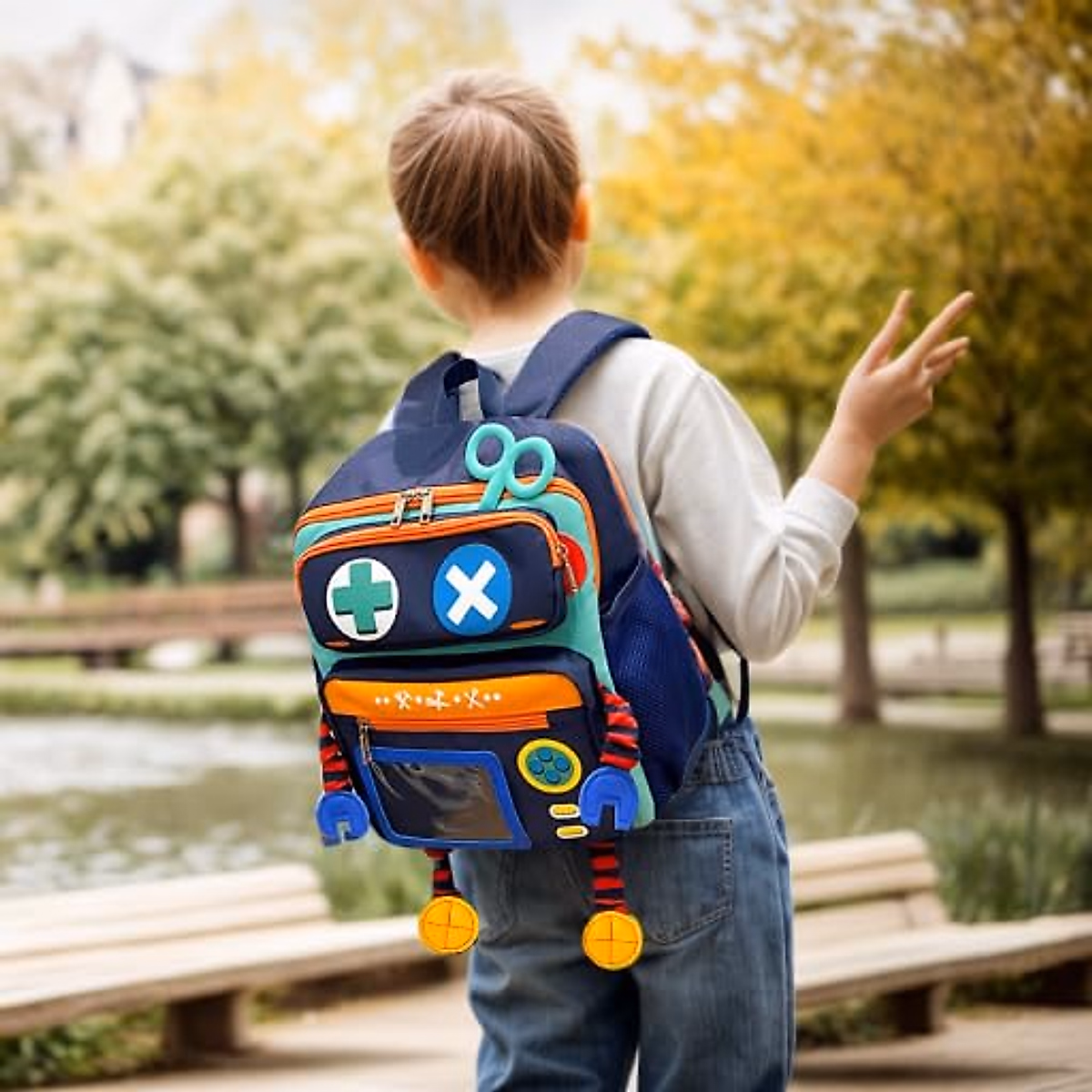 MAOYUAN BEAR Cute Robot Toddler Preschool Backpack, Schoolbag for boys，Suitable for kindergarten children (green)