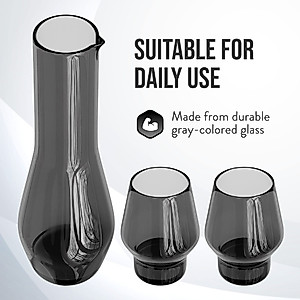 American Atelier 3 Piece Water Set; Carafe and 2 Tumblers; Water Jug; Easy Pour Spout for No Mess Use in Office, Kitchen; 34 oz Pitcher with a 10 oz Tumbler, 4”x 11”H; Gray