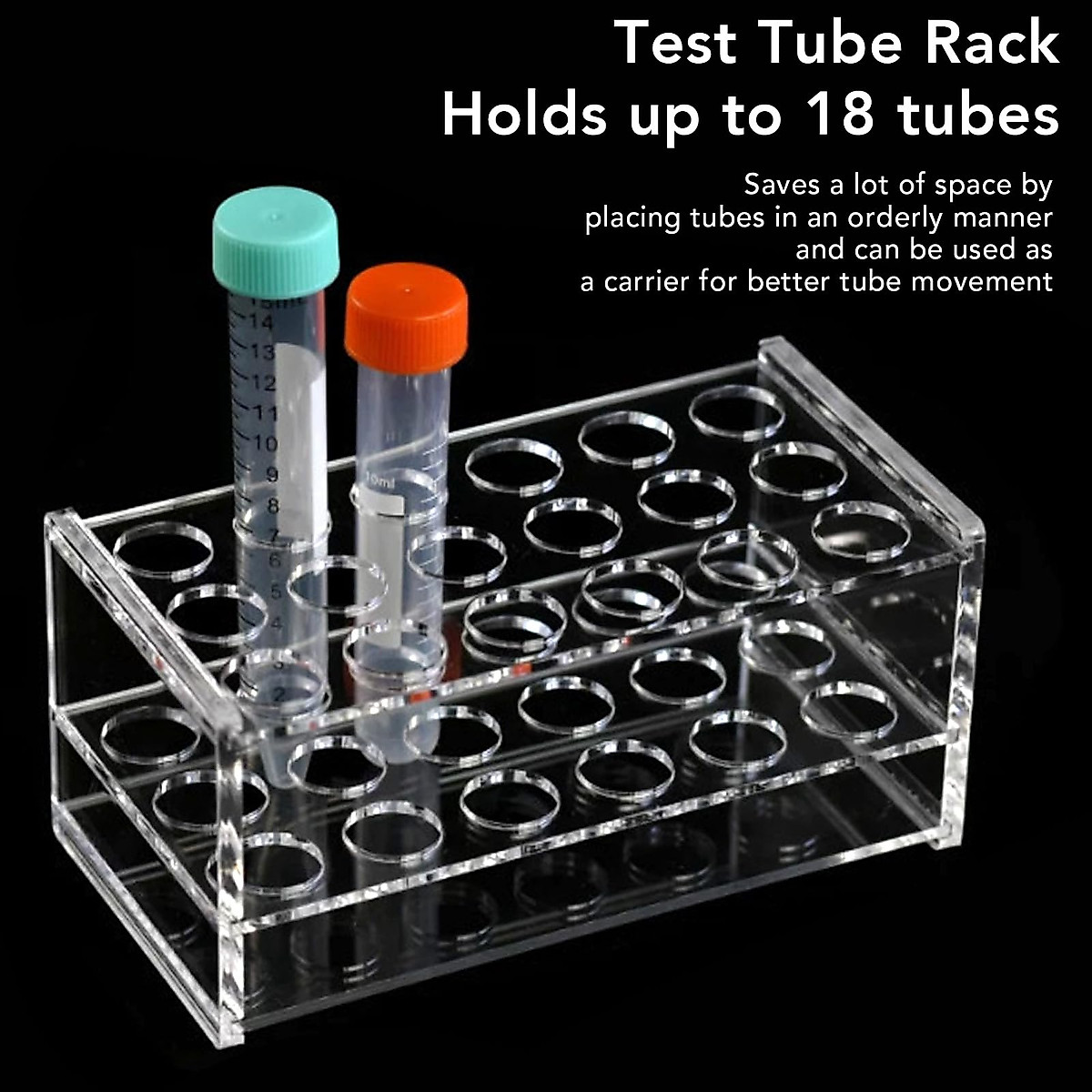 17mm Test Tube Rack with 18 Holes - Durable Transparent Centrifuge Tube Holder for 10ml and 15ml Test Tubes