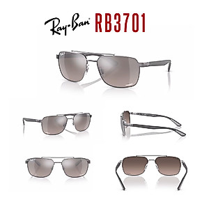Ray-Ban RB3701 004/5J 59MM Gunmetal/Grey Mirror Chromance Polarized Rectangle Sunglasses for Men + BUNDLE With Designer iWear Eyewear Kit