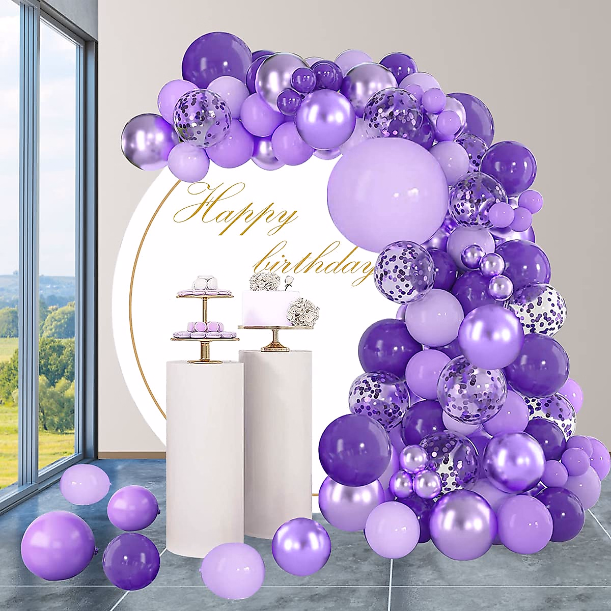 UniStylar 147Pcs Purple Balloons Garland Arch Kit, Light Pastel Lavender Silver Metallic Confetti PurpleBalloons for Womens Girls Baby Shower Wedding Birthday Party Decorations(Purple Silver)
