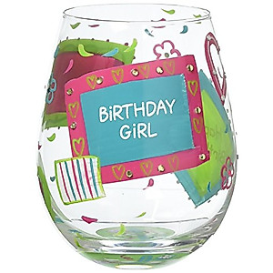 Designs by Lolita “Birthday Girl” Hand-painted Artisan Stemless Wine Glass, 20 oz.