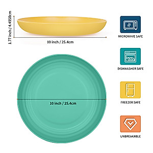 Benestanti Wheat Straw Plates - 10 Inch Unbreakable Dinner Plates Set of 8- Dishwasher & Microwave Safe Plastic Plates Reusable - Lightweight Plates for kitchen,camping (Colorful Series)