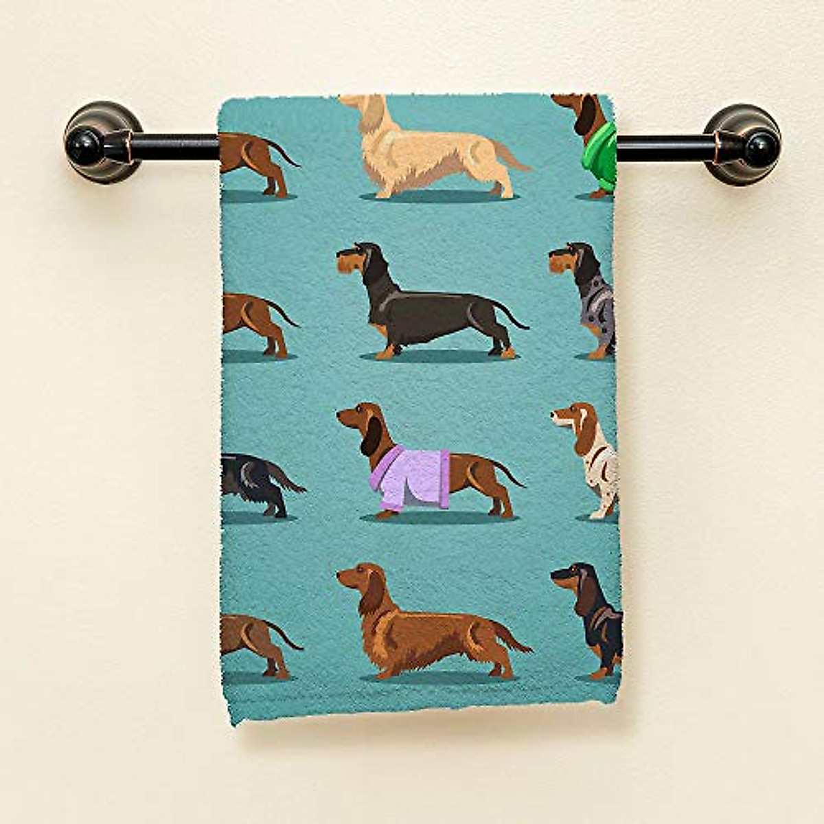 HGOD DESIGNS Dog Hand Towels,Cute Dachshund Dog Pattern 100% Cotton Soft Bath Hand Towels for Bathroom Kitchen Hotel Spa Hand Towels 15"X30"