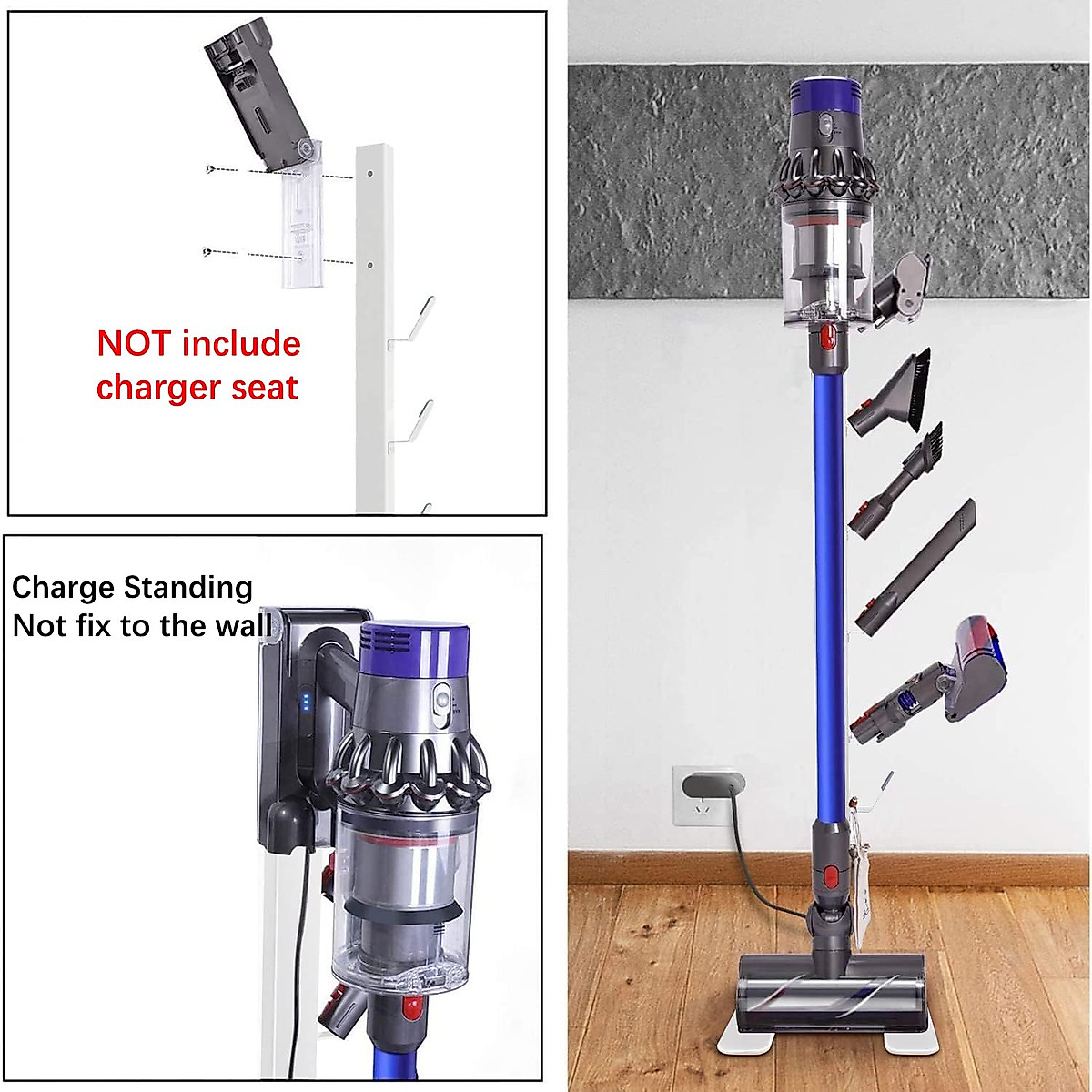 XIGOO Storage-Stand-Docking-Station-Holder Compatible with V15 Detect V11 V10 V8 V7 V6 Cordless Vacuum Cleaners, Stable Metal Organizer Rack(White, 5 Hooks)