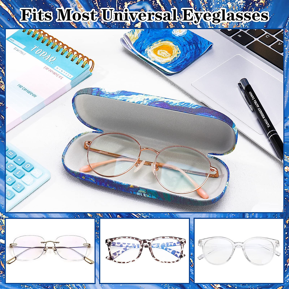 BOUMUSOE 3 Pack Hard Eyeglass Case, Protective Hard Shell Glasses Case with Cleaning Cloth Portable Eyewear Case for Women Men