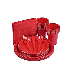 175-Piece Red Dinnerware Set - Includes Plates, Cups, Napkins, Cutlery - Disposable Party Supplies