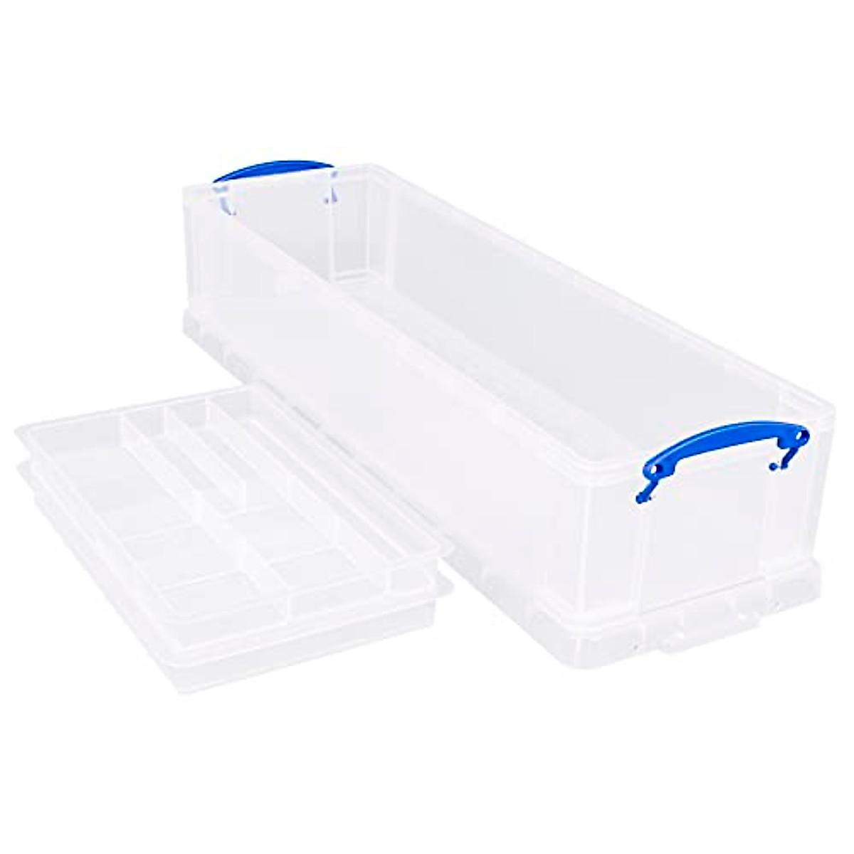 Really Useful Box 22 Litre Plastic Storage Box with 2 Trays Clear, Clear/Blue
