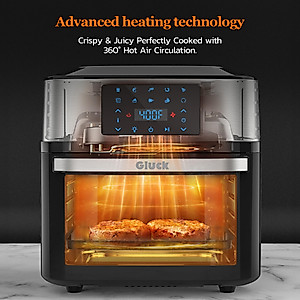 GLUCK Air Fryer Oven,10-in-1 20 QT Airfryer Toaster Oven with Visible Cooking Window,Large Air Fryer Toaster Oven Combo with Recipes & 13 Accessories ， ETL Certification