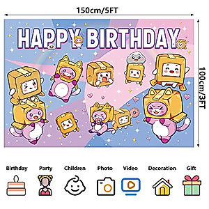 Cute Cartoon Party Supplies Cartoon Backdrop for Birthday, 5 * 3FT Girl Happy Birthday Backdrop for Party Decorations, Party Favor Banner Decor Photo Background for Girls Kids Birthday Baby Shower