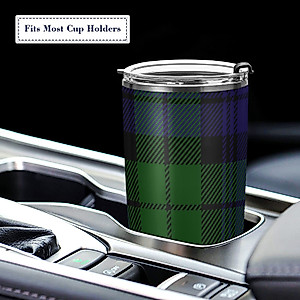 Yasala Tumbler Tartan Plaid Green Blue Insulated Coffee Cup Beverage Container Travel Mug with Straw and Lid Double Wall Stainless Steel 20oz BPA-Free for Sport, Back to School
