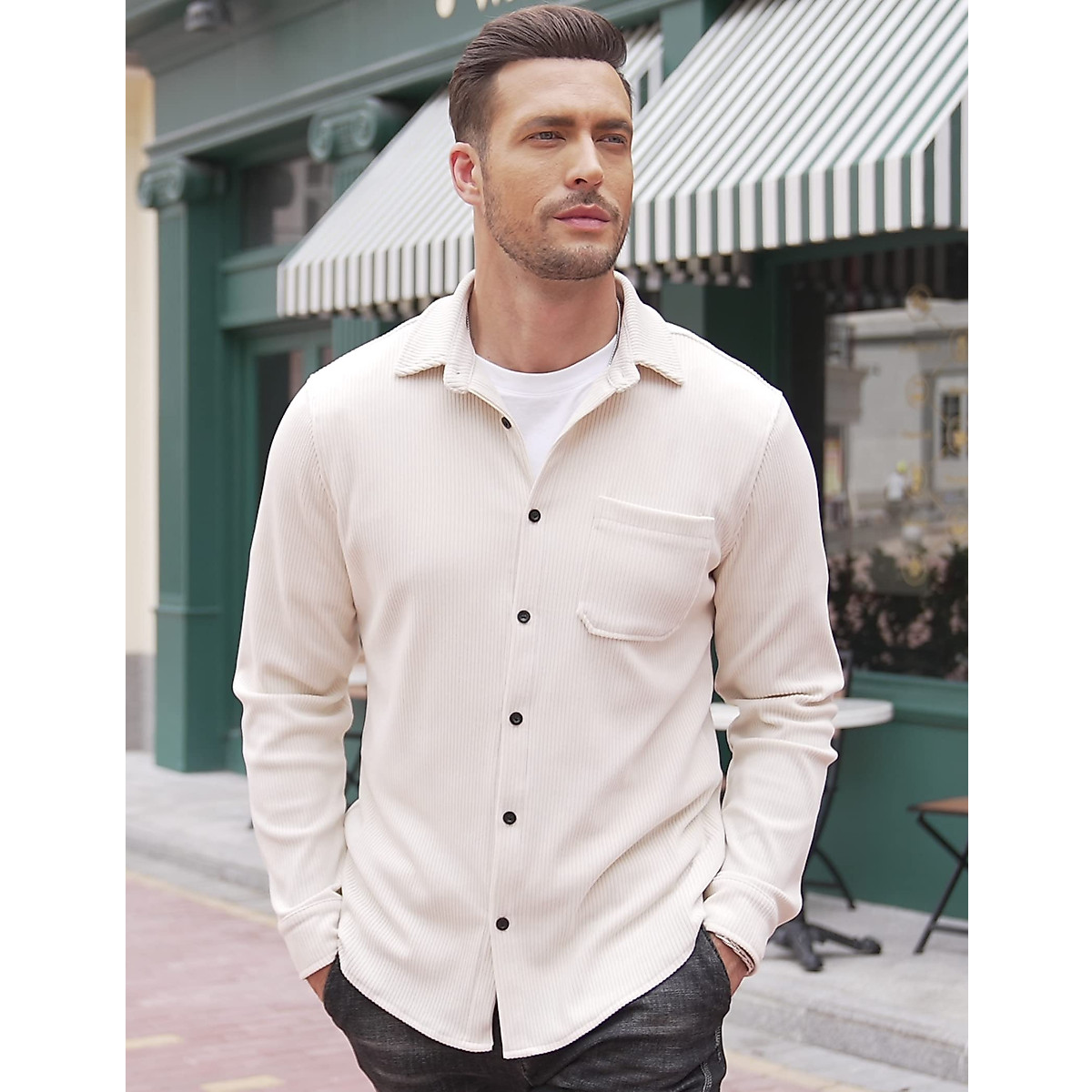 COOFANDY Men's Casual Long Sleeve Button Down Outdoor Corduroy Shirt Fall Light Jackets