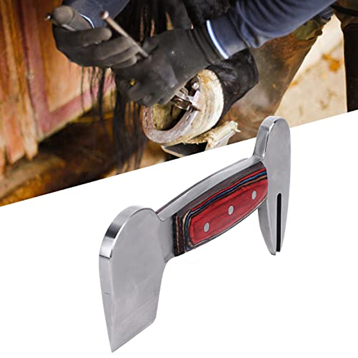 plplaaoo 6.7in Hoof Knife Sharpener, Double Sided Blade Farrier, Hoof Knife with Wooden Handle, Horse Shoe Knife Right Handed, Horses Hoof Trimming Tools for Horses Hoof Repairment, Tool Steel