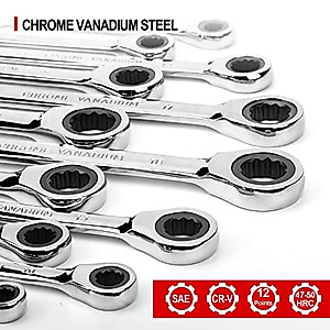 AIRAJ 22 Pcs Ratcheting Wrench Set, SAE 1/4-3/4 Inch & 6-18 Mm, Standard Combination Ratchet Wrenches Set for Car Repair and Household Equipment Repair, Chrome Vanadium Steel, Portable Handbag…