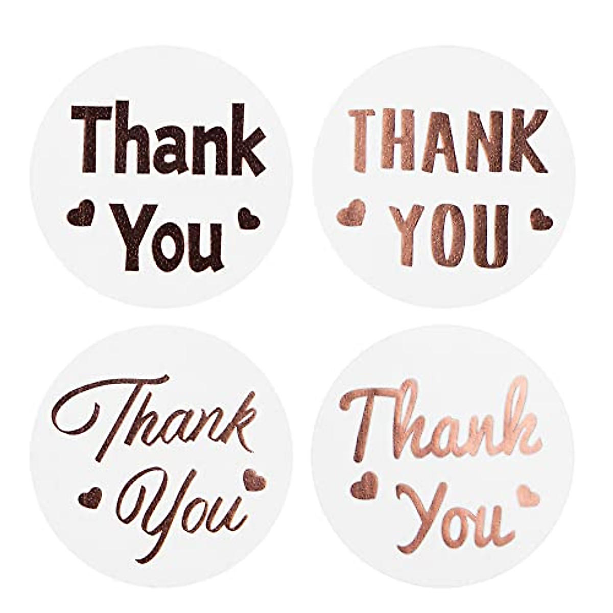 lollipro Thank You Stickers for Business 4 Design Round Roll 1.5 Inch, Gilding Bronze Gold Stickers Water Resistant Packaging Labels, 500 Pcs in Box-Packed
