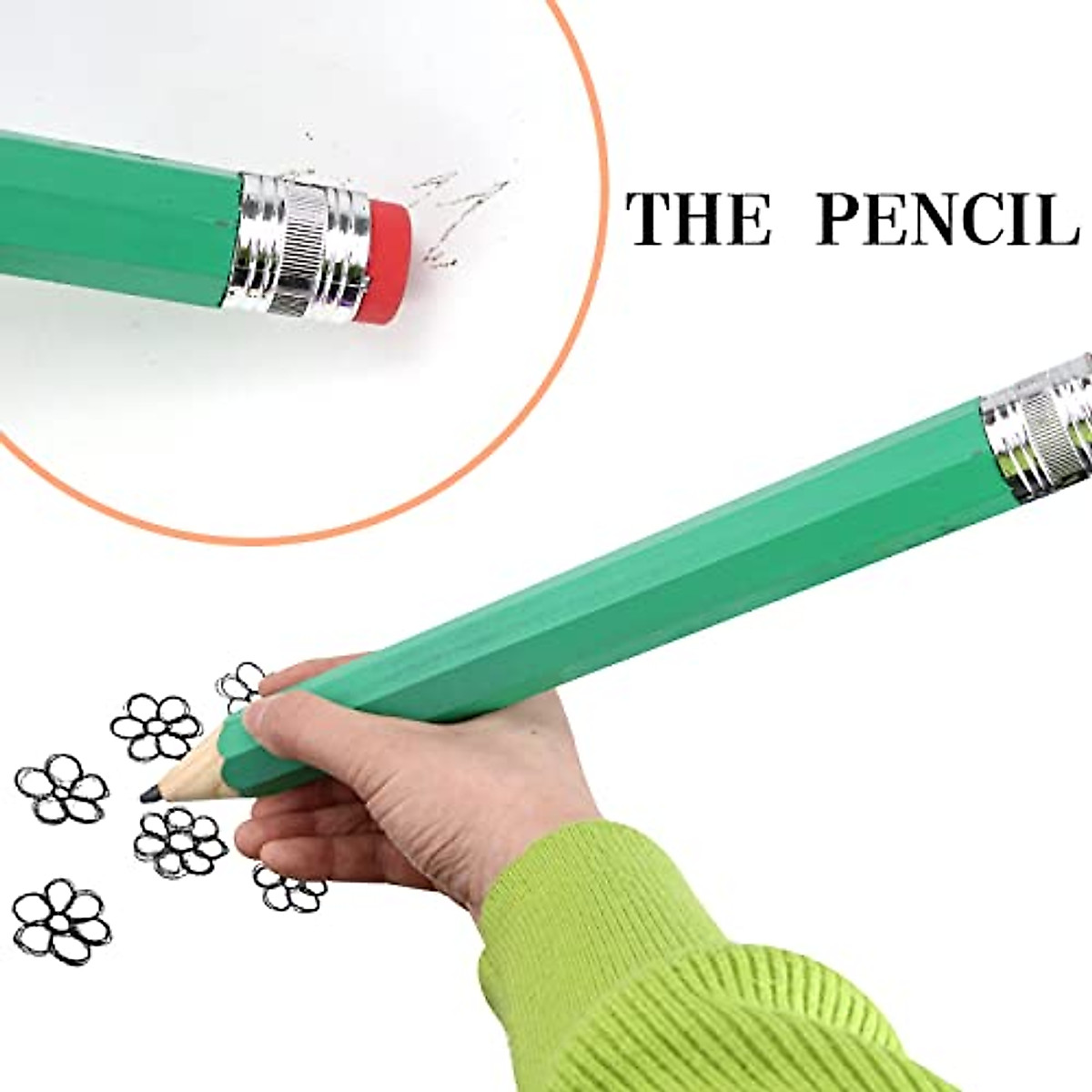 Bercoor 5 Pieces 13.1 Inch Wooden Jumbo Pencils for Props Gifts Decor, Fuuny Big Novelty Pencil with Eraser and Cap Wood Giant Pencil for Schools and Home Kids Writing