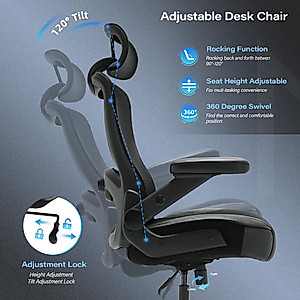 Big and Tall Office Chair 500lbs- Ergonomic Mesh Desk Chair with Adjustable Lumbar Support Headrest 3D Flip Up Arms Metal Base- High Back Large Executive Computer Office Chair, Extra Wide Seat, Black