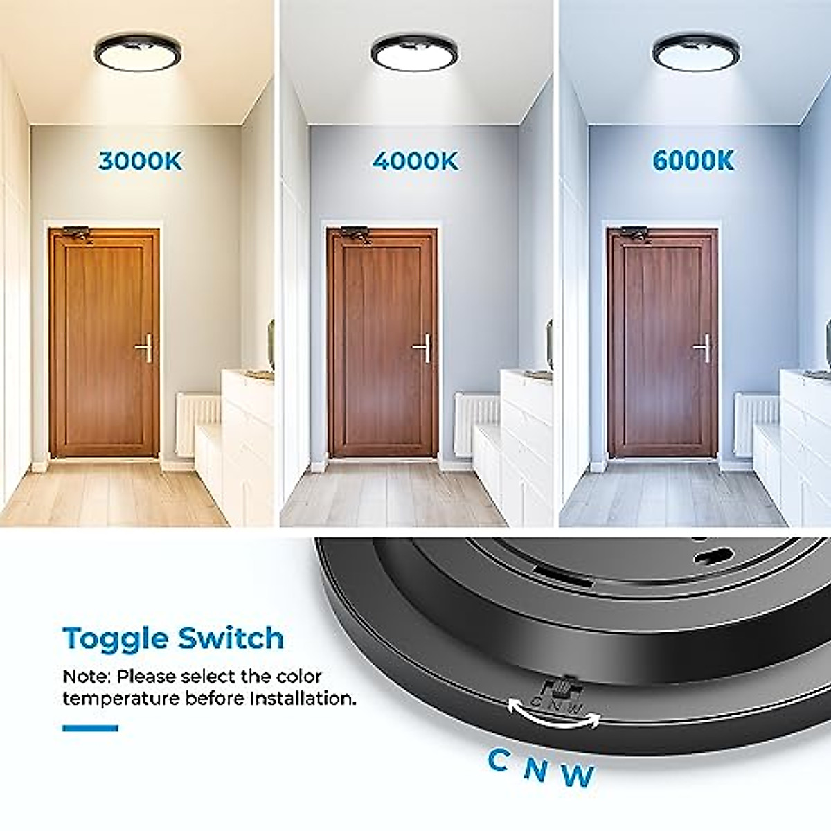 BLNAN Rechargeable Motion Sensor Ceiling Light, Battery Operated Wireless Motion Activated Flush Mount LED Light, 7 Inch 7000mAh 3000K 4000K 6000K, Timers for Closet Pantry Stair Hallway
