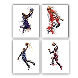 Basketball art Canvas Painting,Kobe Bryant Poster Pictures Prints ,Basketball Wall art Prints Suitable for Boys Bedroom, Frameless,(8x 10 inx4)