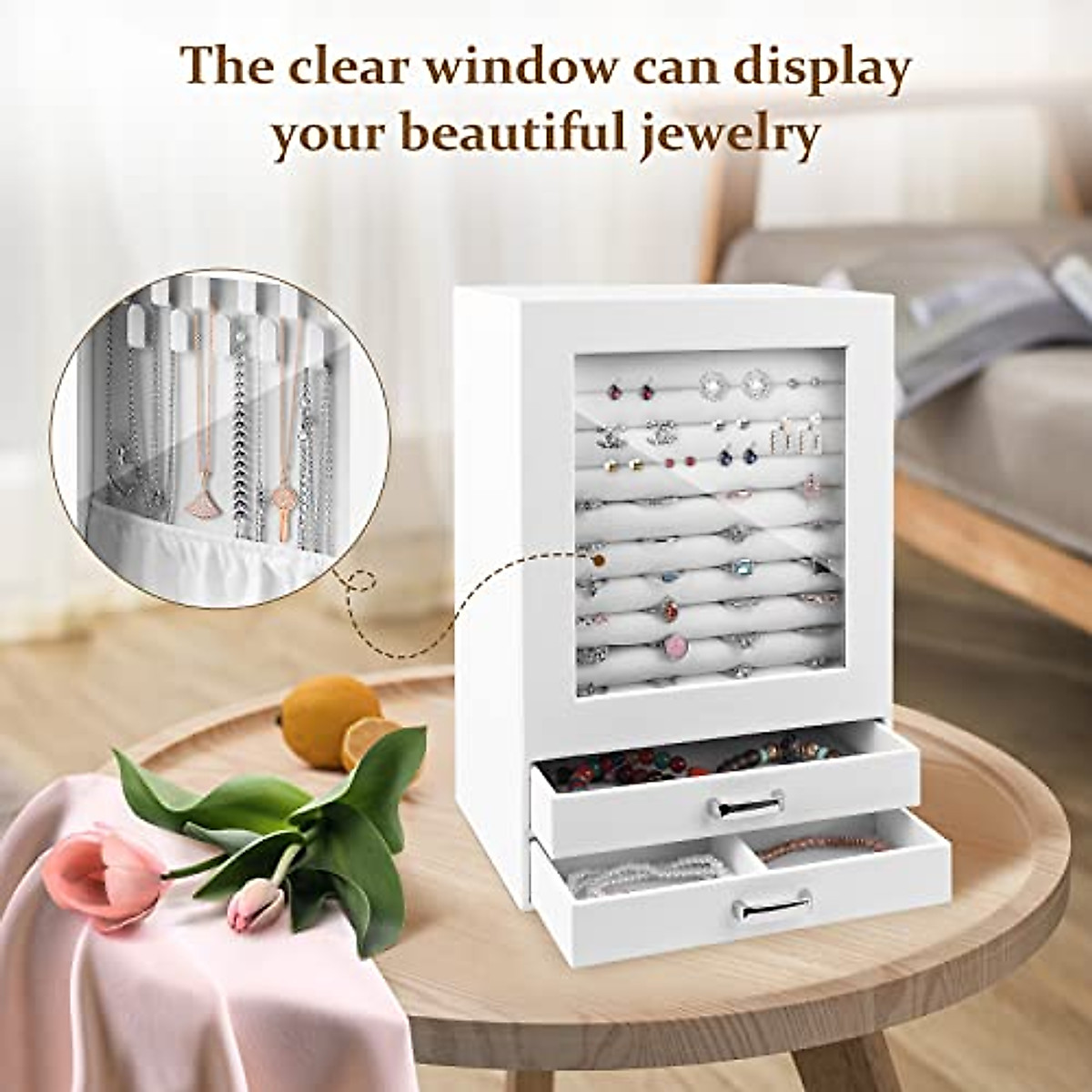 Teamkio Jewelry Box for Women Girls, 5 Trays Elegant Jewelry Organizer Stand , Necklace Holder, Jewelry Holder Display for Necklaces, Earrings, Rings, Bracelets