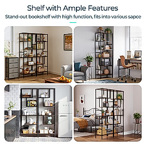 LINSY Home 5-Tier Bookshelf and Bookcase, 63" Tall Freestanding Bookcase, Storage Shelves for Library, Bedroom, Living Room, Home Office, White Oak