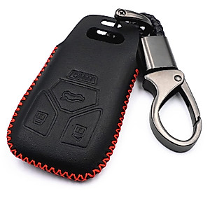 MJKEYAuto Black Leather 4 Buttons Smart Remote Key Fob Cover Chain Case for 2019 2018 2017 Audi A4 allroad A5 A6 A7 A8 Q5 Q7 R8 RS7 S4 S5 S6 S7 S8 SQ5 TT Quattro Sportback