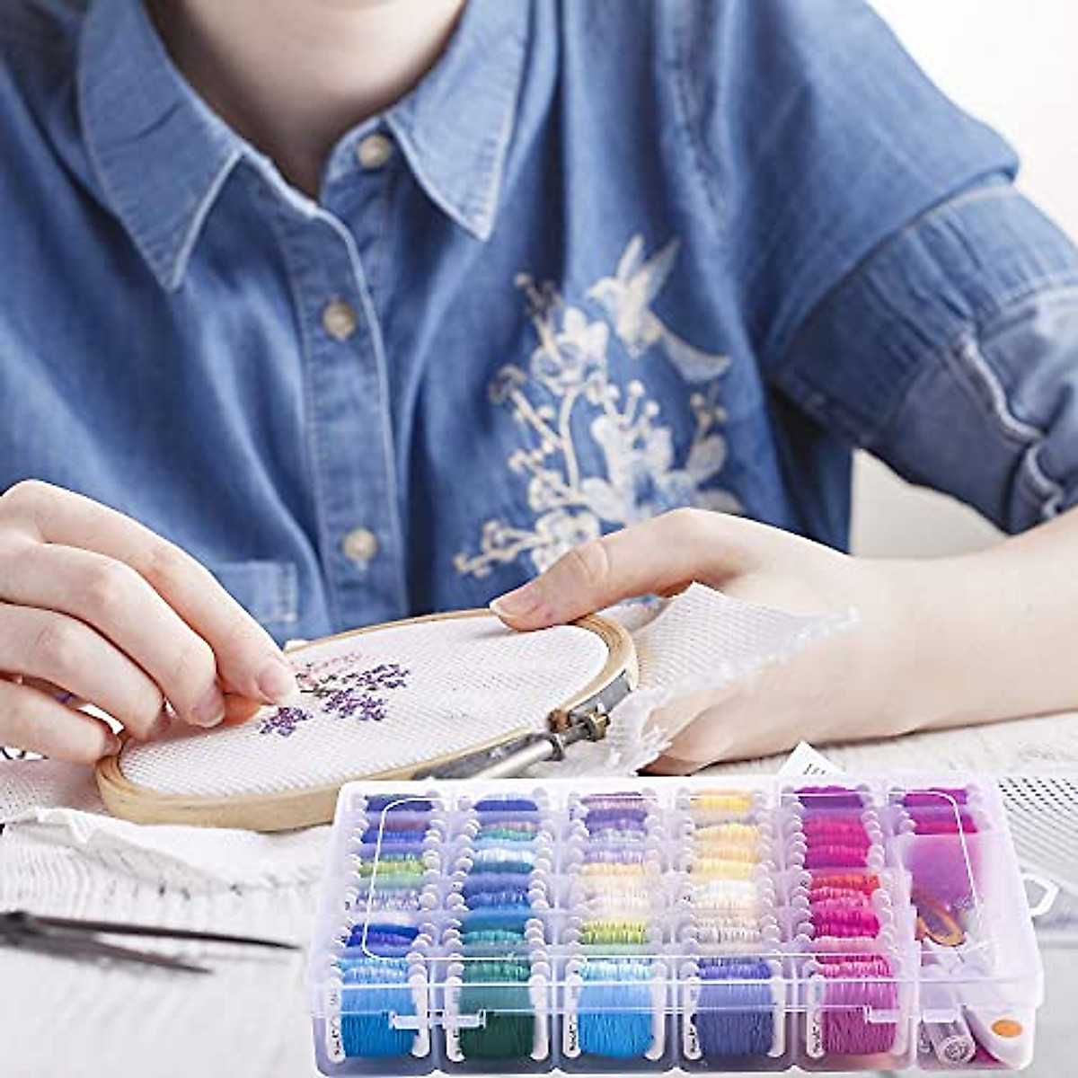 Peirich Embroidery Floss Cross Stitch Supplies, Friendship Bracelets String Kit Embroidery Floss Kit Cross Stitch Kits with Organizer Box Cross Stitch Tools - Gift for Halloween Christmas Birthday