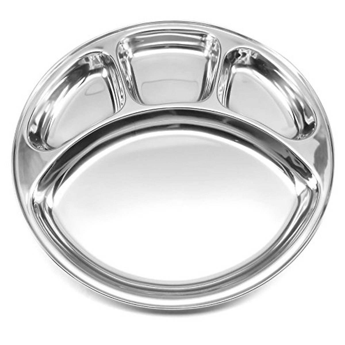 Lifestyle Block Stainless Steel Divided Plate: 4 Section Mirrored Round Plate for use as Plate or Platter