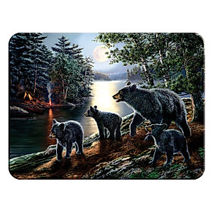 Rivers Edge Products Large 12in x 16in Decorative Tempered Glass Cutting Board, Hypoallergenic, Non Slip, Textured Surface Chopping Board for Kitchen, Black Bear