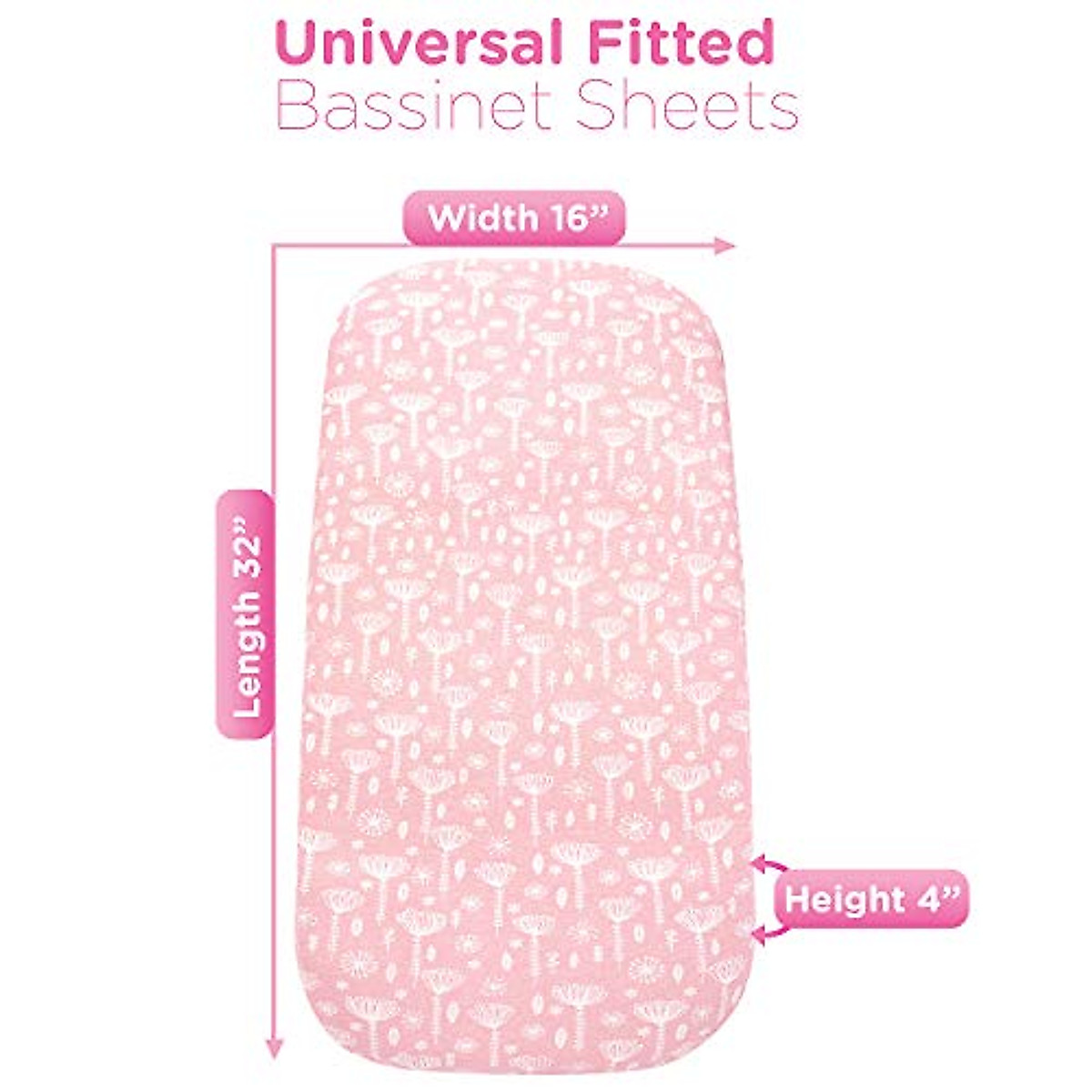 Baby Bassinet Sheet Set for Boy and Girl, 3 Pack, Universal Fitted for Oval, Hourglass & Rectangle Bassinet Mattress, Fitted Sheets Size 32 x 16 x 4 Inches, Pink Stars