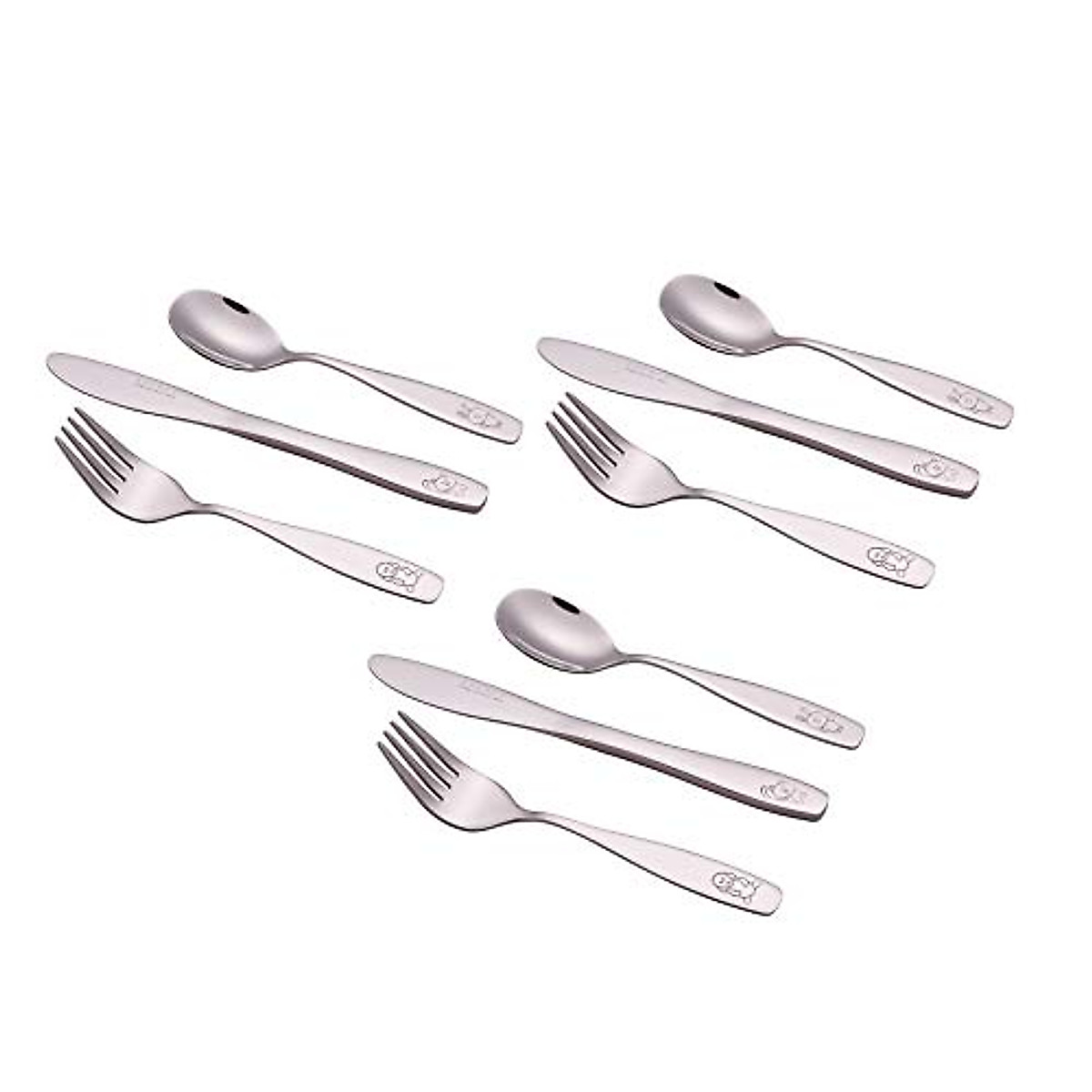 Exzact Children's Flatware Kids Silverware 9pcs/Toddler Utensils 3 x Forks, 3 x Safe Dinnerknives, 3 x Dinner Spoons - Dog Cat Bunny Engraved Design