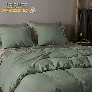 PHF 100% Cotton Duvet Cover California King Size, 3pcs Washed Cotton Linen Like Comforter Cover, Soft Breathable Durable Cooling Duvet Cover for Hot Sleepers, 104" x 98", Sage Green