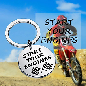 CENWA Race Day Gift Street Racing Gift Start Your Engines Keychain Checkered Flag Jewelry Car Racing Gift Drag Racing Gift (Start Your Engines K)
