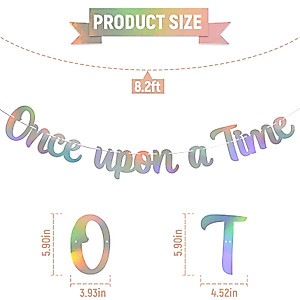 Once Upon A Time Banner - Princess 1st Birthday Sign, Holographic Sign Garlands for Bridal Shower, Wedding Engagement, Birthday, Bachelorette Party Decoration Supplies