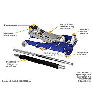 ARCAN Tools 2-Ton (4,000 lbs.) Quick Rise Aluminum Floor Jack with Dual Pump Pistons & Reinforced Lifting Arm (A20017)