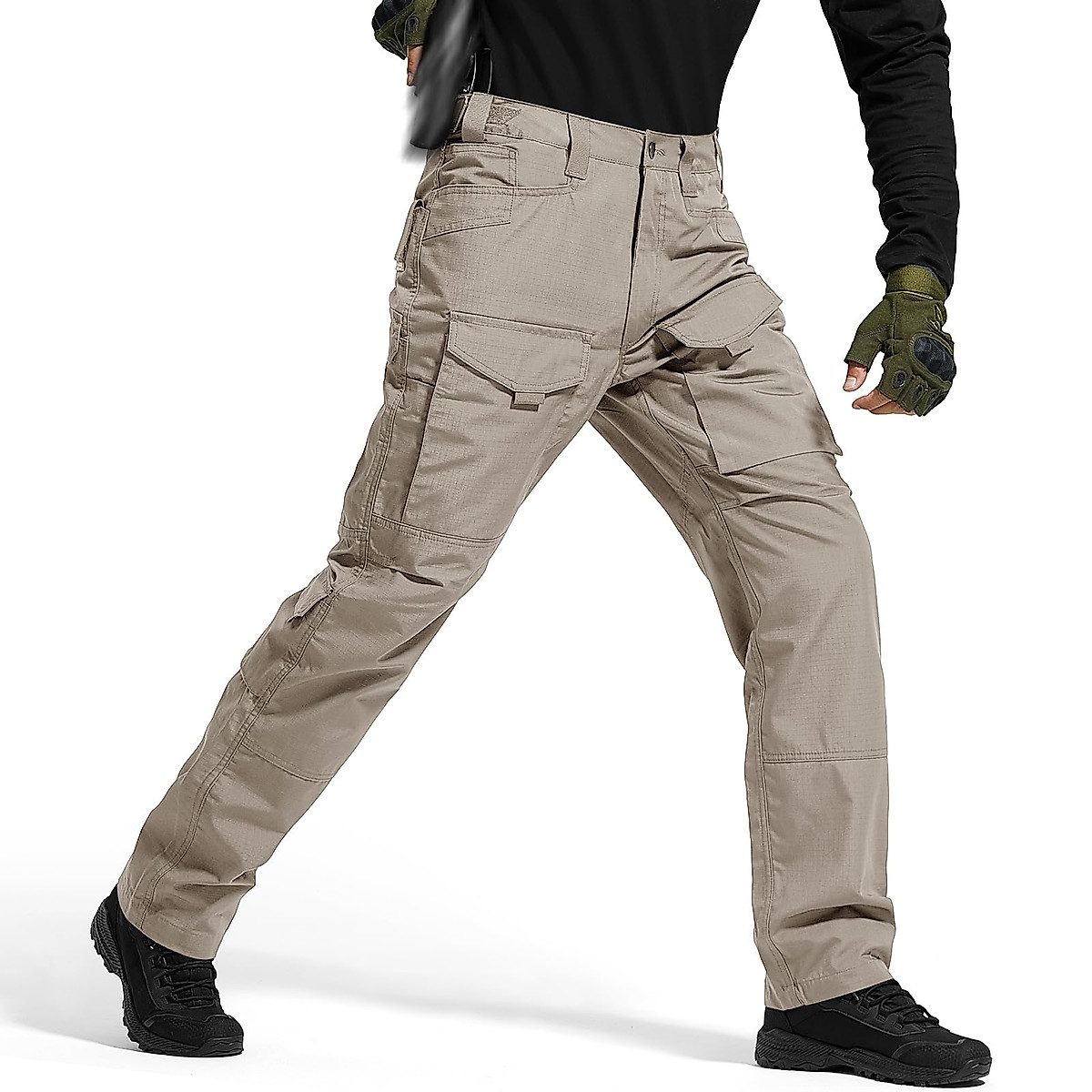 FREE SOLDIER Men's Cargo Pants,Tactical Pants for Men Stretch,Durable Ripstop EDC Work Pants for Hiking (Khaki 34Wx32L)