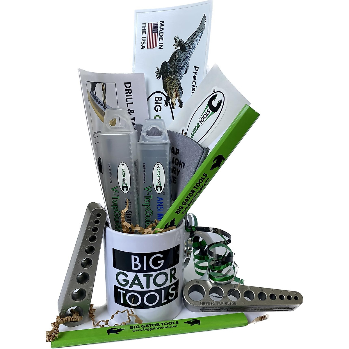 Tap Gift Set- 2 tools, 2 carpenter pencils, mug, can cooler, stickers + more-10 piece assortment - Fun gift for men or women - birthday anniversary holiday Christmas get well Big Gator drill + tap