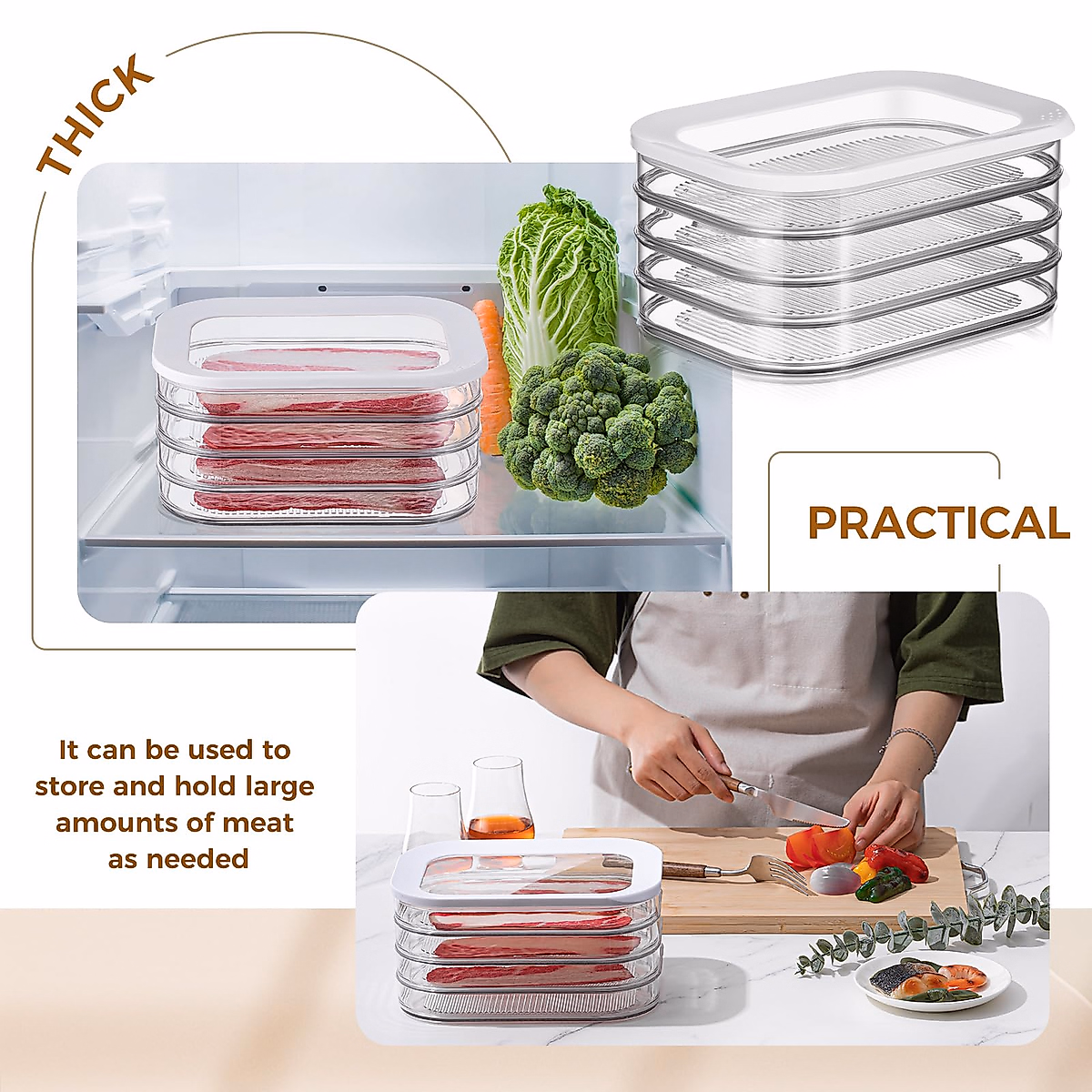 Tioncy Deli Meat Container for Fridge 4 Layer Stackable Lunch Meat Container with Lid for Refrigerator Food Storage Boxes for Cheese Turkey Pantry Lunch Bacon Cheese