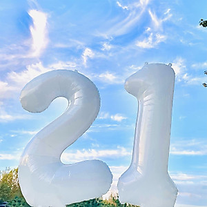 40 Inch Large White 21 Numbers Balloons Giant Helium Big Foil 12 Digital Balloon Sweet 12th 21st Birthday Party Girl Women for Boy Man Anniversary Decorations Supplies