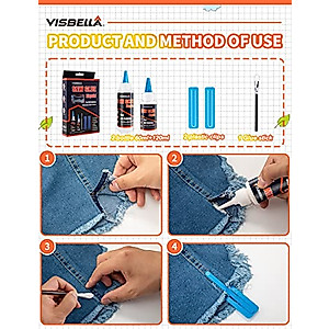 Visbella 1 Min Fast Drying Liquid Stitch Fabric Adhesive Glue Strong Bond Clear Drying Waterproof Sew Glue Permanent Washable for Repair, Make Patches on Clothes, Denim, Leather, Flannel, All Fabrics