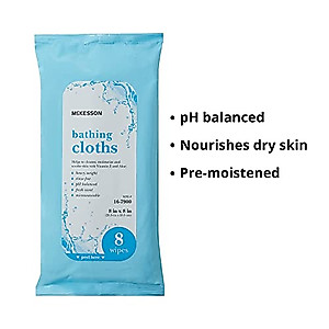 McKesson No Rinse Bathing Cloths, Singe Use Shower Wipes, Fresh Scent, pH Balanced, Purified Water, Aloe, 8 Wipes, 44 Packs, 352 Total