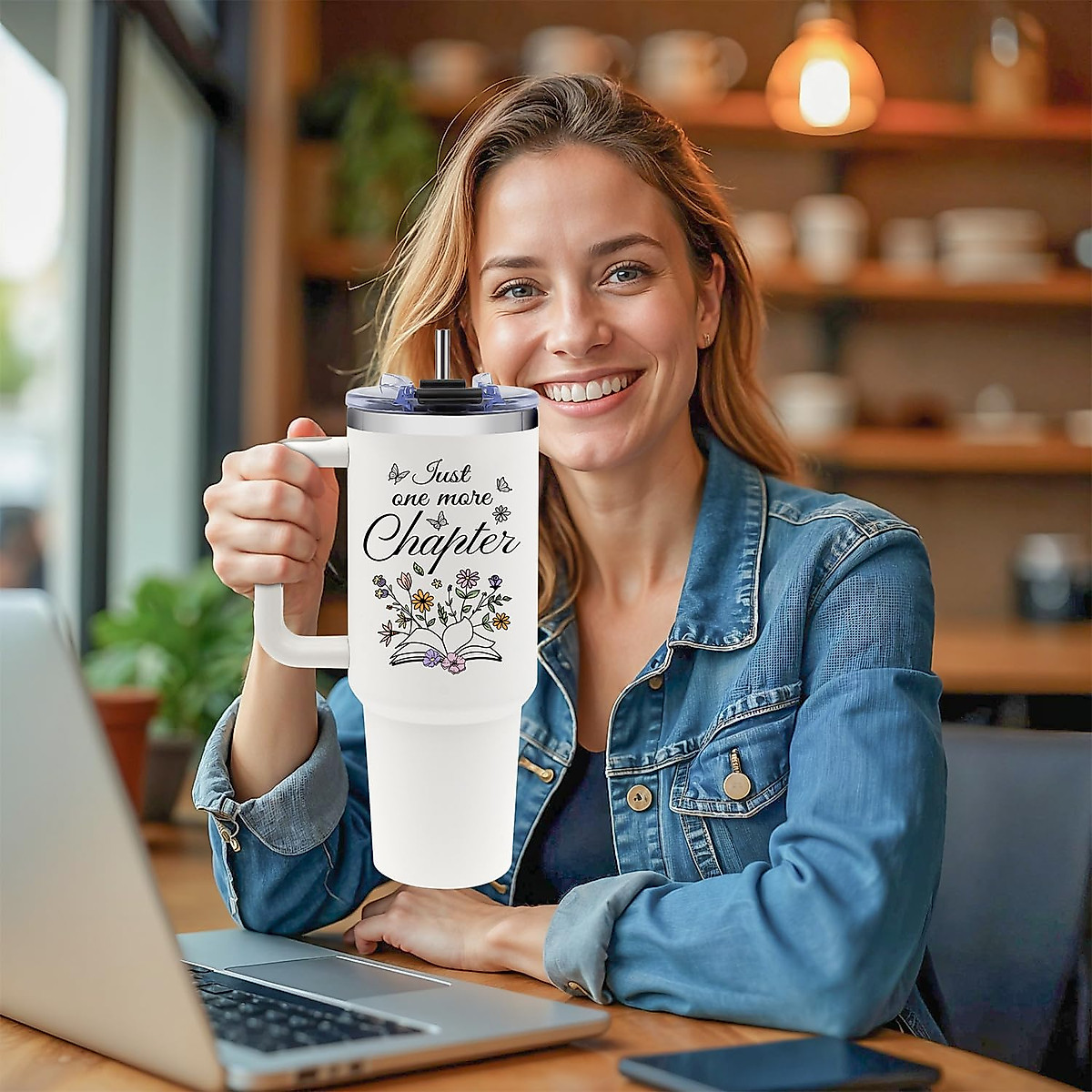 Gifts for Book Lovers Women, Book Lover Tumbler with Handle - 40oz Stainless Steel Travel Mug Insulated Coffee Cup, Bookish Bookworm Gift - Literary Librarian Gift - Reading Gifts for Readers Woman