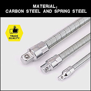 HORUSDY 3-Piece Flexible Socket Extension Bar Set 1/2" 1/4" 3/8" Shaft Drive 10" 8" 6"