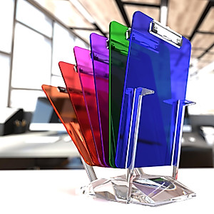 Kiggos 6 Pack Plastic Clipboards Colored Transparent Clear Clip Boards Low Profile Metal Clip Board 12.5 x 9 Inch Letter Size Bulk Class Set Acrylic Clip Boards with Hanging Hook - Holds 100 Sheets