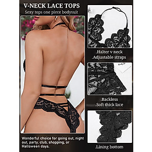 Dlsave Sexy Lingerie for Women,Deep V-Neck Lace Bodysuit Bridal Lingerie Backless One piece Teddy Body Suits Tops Wedding