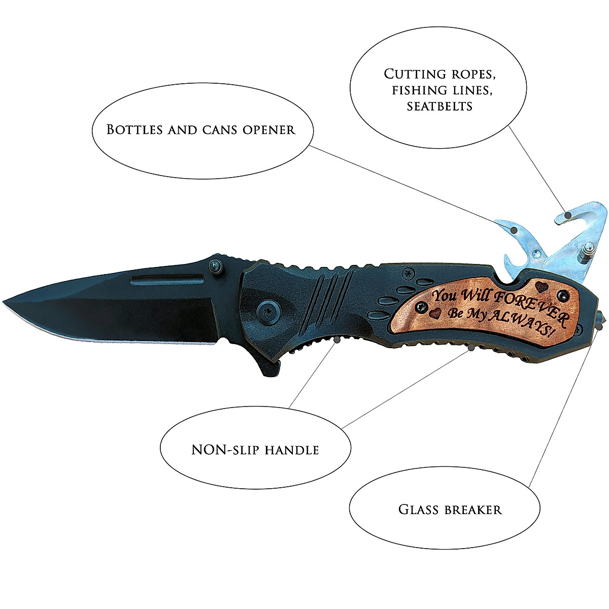 Smoky Tree Wedding Anniversary Present for Him - Gifts for Men Who Have Everything - Birthday Gift for Husband, Boyfriend - Fishing Gift for Men - Engraved Pocket Knives Multitool (You will forever)