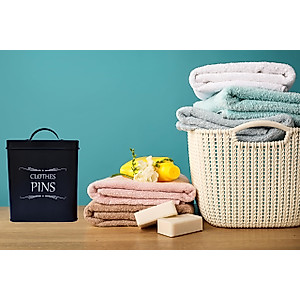 Meraki Home Clothespins Metal Container and Pack of 20 Orange Pegs - Perfect Laundry Clips Storage - Farmhouse Canister for Laundry Room Organization and Storage - Laundry Beads Scent Booster Storage