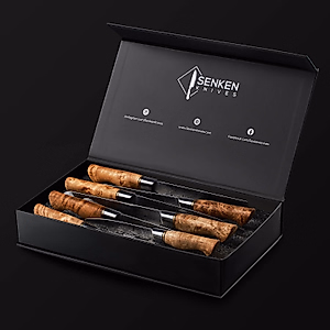 SENKEN 7-Piece Damascus Kitchen Knife Set - Dynasty Collection - 67-Layer Japanese VG10 Steel with Sycamore Wood Handles, Chef's Knife, Cleaver, Bread, Santoku, Boning, & More