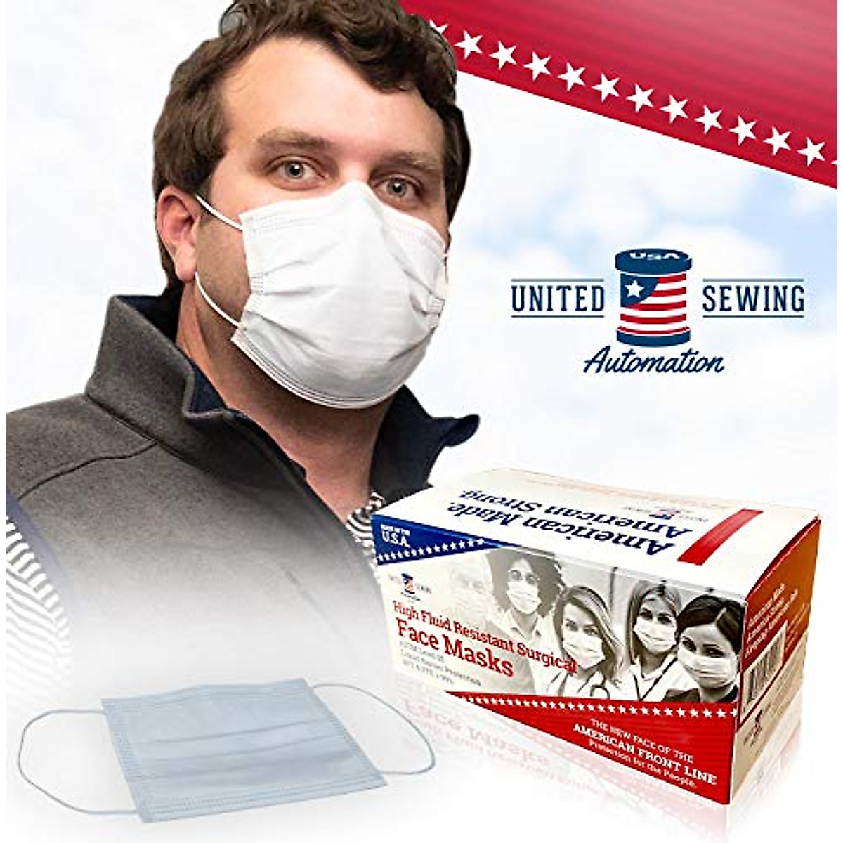 MADE IN USA -ASTM Level 3 - Disposable Face Masks - 3-ply - 300ct - Adjustable Fit